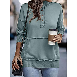 SHEWIN Womens Sweatshirt Casual Long Sleeve Lightweight Oversized Sweatshirts Loose Button Pullover Tops Fall Outfits for Women 2024,US 16-18(XL),Mint Green