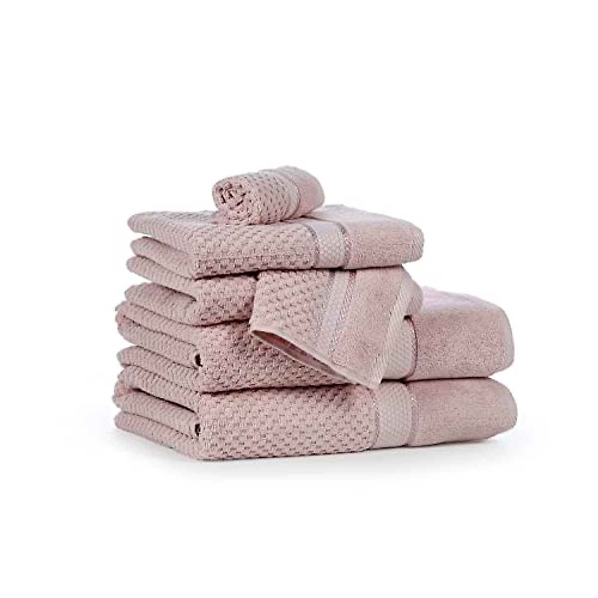 Ample Decor 100% Cotton 6 Pcs Bath Towel Set, Luxury Bath Towels for Bathroom - 2 Bath Towels, 2 Hand Towels, 2 Washcloths - Soft Pink