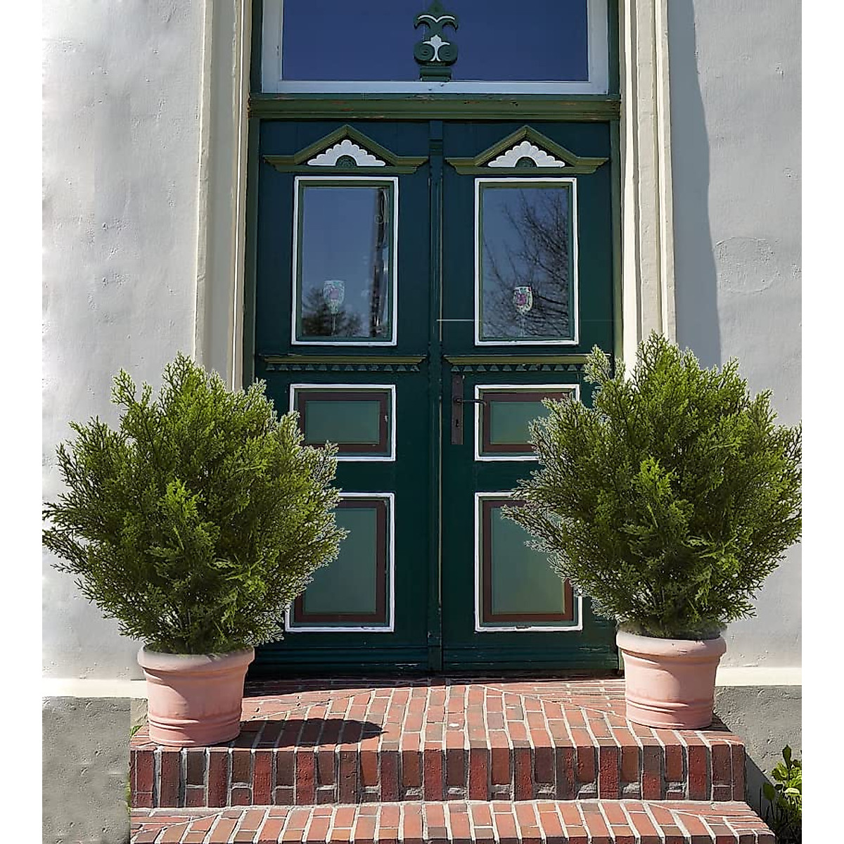 momoplant —24Inch/2 FT Outdoor Artificial Boxwood Garden Torch Shaped Topiary Tree Artificial Topiaries Bushes Potted Fake Plants Outdoor/Indoor Decor（Set of 2）