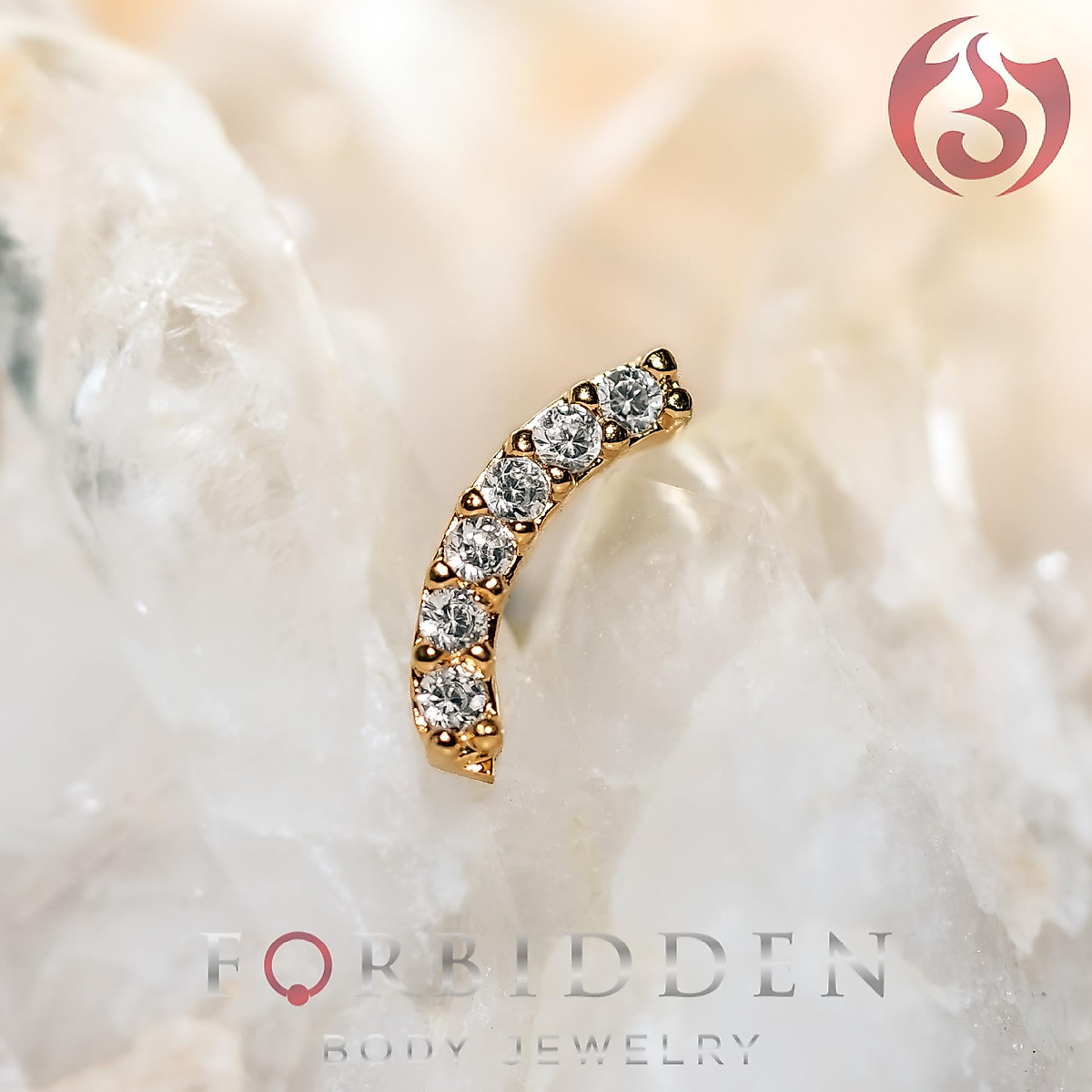 Forbidden Body Jewelry 16g 8mm Internally Threaded Surgical Steel Cartilage Stud with CZ Lined Curved Top