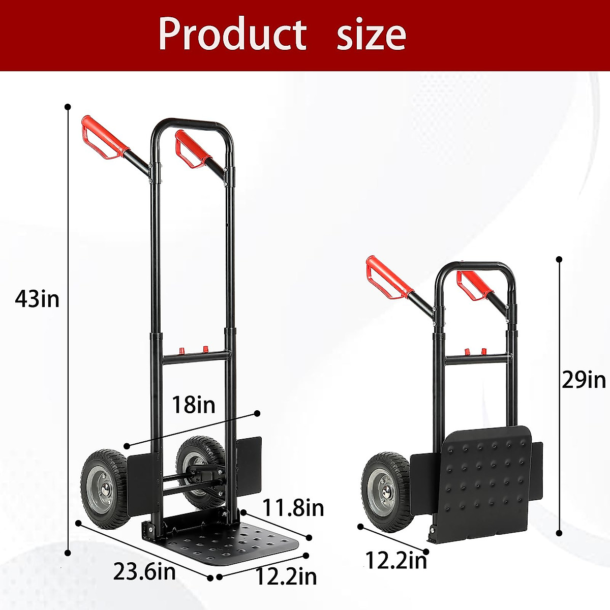 RCIACRHT Hand Truck and Dolly Heavy Duty Folding Trolley,Stair Climber Telescoping Handle and Rubber Wheels,Heavy Duty 440lbs Capacity Folding Cart for Office,Home,Warehouse,Supermarket,Garden,Store