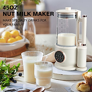 AMERZIS 8 in 1 Nut Milk Maker, 45oz Automatic Soybean Milk Machine for Homemade Almond, Oat, Coconut, Soy, Plant Based Milks and Non Dairy Beverages, with Delay Start/Keep Warm/Boil Water, Cream