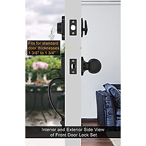 goldenwarm Black Front Door Handle and Deadbolt Set, Black Front Door Lock Set with Reversible Knob Handle, Classic Front Door Hardware, Single Cylinder Front Door Entry Lock