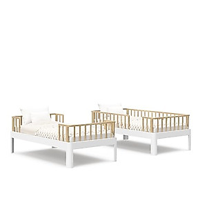 Storkcraft Next Santos Twin-Over-Twin 5-in-1 Convertible Bunk Bed (White with Natural) – GREENGUARD Gold Certified, Converts to Loft Bed and Twin Beds, Modern Style for Kids Room