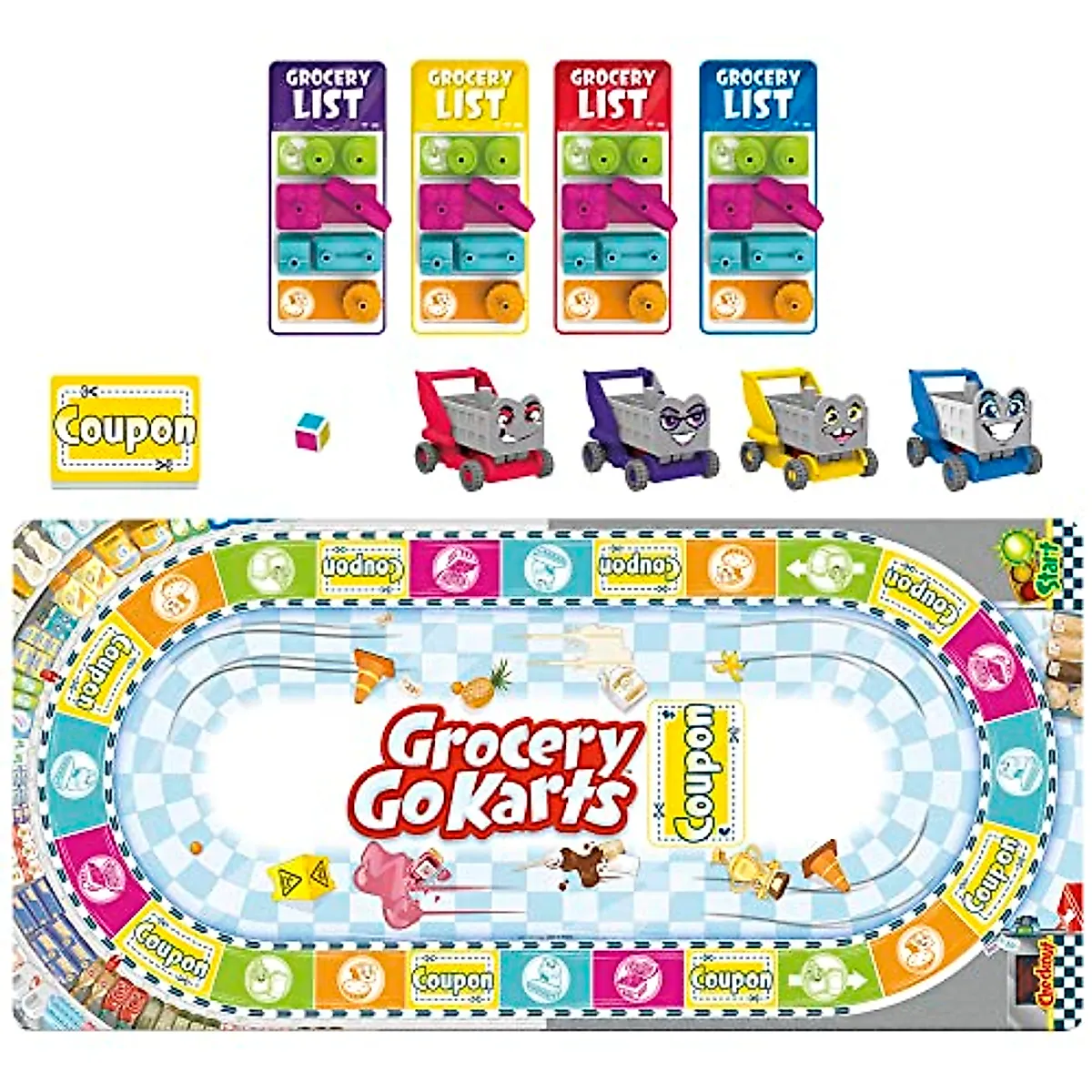 Grocery Go Karts Board Game for Preschoolers and Kids Ages 4 and Up, Building Game with Mini Groceries, Preschool Games for 2-4 Players
