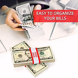 Money Bands 550 Pack for Cash Self Adhesive Wrappers for Bills Currency Straps for Dollar Wraps Organizer($500 / Red)