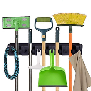 CINEYO 7 Pc's Airtight Food Storage Container & Mop and Broom Holder Wall Mount (Black)