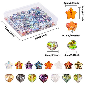 QUEFE 250Pcs Star Glass Spacer Beads Bulk AB Colorful 8mm Heart Beads for Jewelry Bracelet Necklace Making