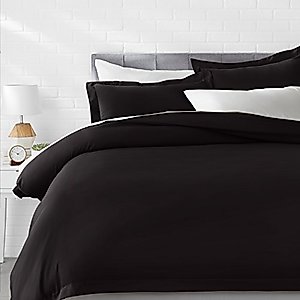 Amazon Basics Light-Weight Microfiber Duvet Cover Set with Snap Buttons - Full/Queen, Black