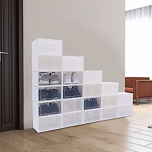 LUGBING 20 Pack Foldable Shoe Boxs, Clear Plastic Shoe Organizer for Closet, Space Saving Stackable Shoe Rack for Entryway, Drop Front, Under Bed