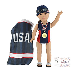 Emily Rose 18-Inch Doll 6-Piece Competition Bathing Suit Swimsuit and Accessories, Including Medal & Goggles! | Gift Boxed! | Compatible with 18" American Girl Dolls