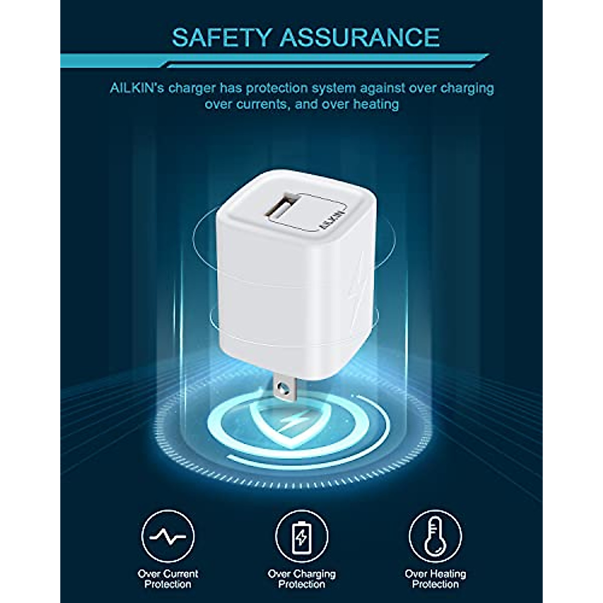 Charger Block, AILKIN 5Pack USB Wall Charging Adapter Fast Charge Power Plug Brick for iPhone 14 13 Pro Max 12 11, Samsung Galaxy S22 Ultra, Google, LG, One Port USB Mini Station Cube Box for Travel