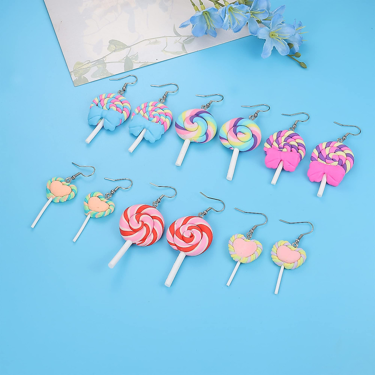 Ubjuliwa 12 Pairs Creative Unique Simulation Cute Colorful Resin Candy Dangle Earring Handmade Kawaii Food Earrings Set for Women Jewelry