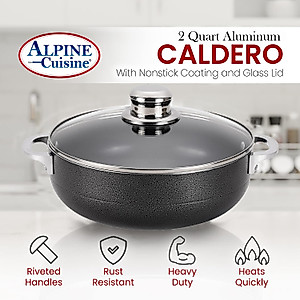 Alpine Cuisine Non-Stick Dutch Oven 11 Quart with Glass Lid | Multi-Purpose Aluminum Caldero for Braising - Boiling - Stewing | Nonstick Coating with Black Finish | Ideal for All Serving Sizes Pot