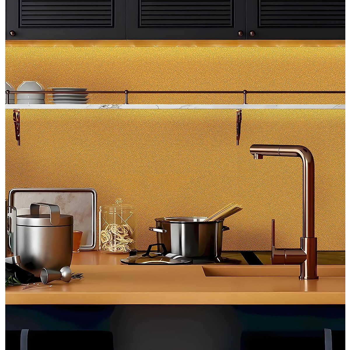 Gold Self Adhesive Contact Paper 15.7"x118" Metallic Gold Wallpaper Stick and Peel Contact Paper Kitchen Oil Proof Waterproof Backsplash Wallpaper for Countertop Cabinet Drawer Shelf Furniture Decor