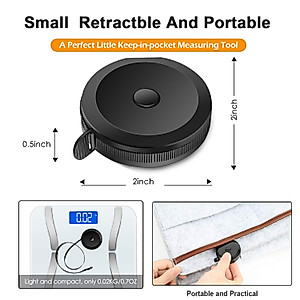 GDMINLO Soft Tape Measure Retractable Measuring for Body Fabric Sewing Tailor Cloth Knitting Craft Weight Loss Measurements Retractable Black Dual Sided Tape Measure Body Measuring 1 Pack