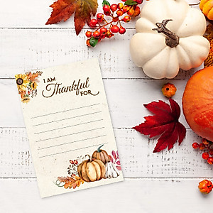 40 Thanksgiving I Am Thankful for Fill in Gratitude Cards- Plate Setting or Activity for Familes Adults & Kids - Pumpkins, Fall Autumn Leaves Sunflowers Decorations Supplies Made in the USA