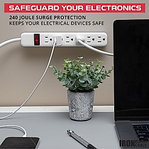 6 Outlet Surge Protector Power Strip - 14/3 SJT White Surge Suppressor with 25 Foot Long Extension Cord, 15A/1875W, ETL Listed