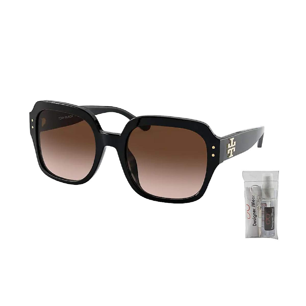 Tory Burch TY7143U 170913 56M Black/Dark Brown Gradient Square Sunglasses for Women + BUNDLE with Designer iWear Eyewear Kit