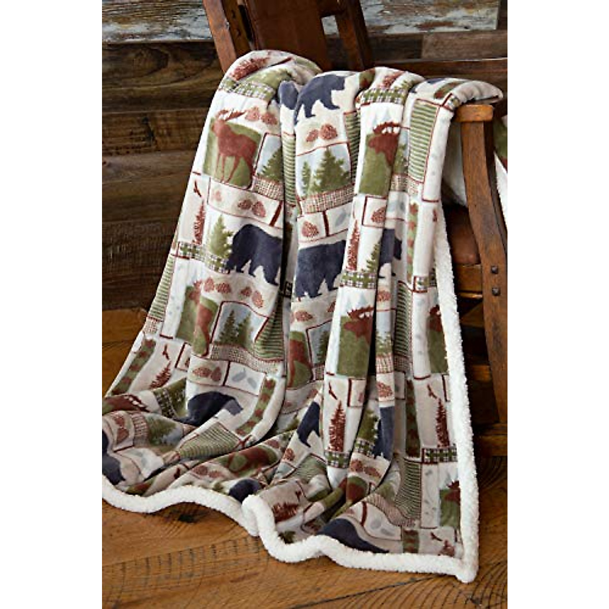 Carstens Vintage Lodge Rustic Cabin Sherpa Throw Blanket 54" x 68", White
