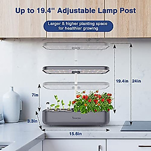 Yoocaa 12 Hydroponics Growing System, Indoor Herb Garden with LED Light, Up to 19.4'' Height Adjustable Indoor Gardening System, Gardening Gifts for Women Mom(Grey)