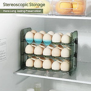 rxgatrme Egg Holder for Refrigerator 3-Layer 30 Grid Flip Fridge Egg Tray Container Plastic Egg Storage Container for Refrigerator Egg Dispenser for Refrigerator Reusable Green Egg Tray