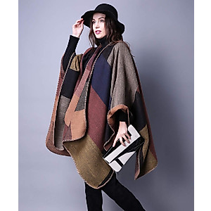 Vocanbomor Women's Shawls and Wraps Open Front Poncho Cape Winter Sweater, A2-Khaki