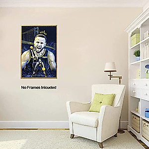 Stephen Curry Poster Wall Art, Golden State Warriors Canvas Decor, Curry Basketball Sports Wall Art, Steph Curry Motivation Inspiration Poster for Office Man Cave Boys Room Decor, 16''x24''-No Frame