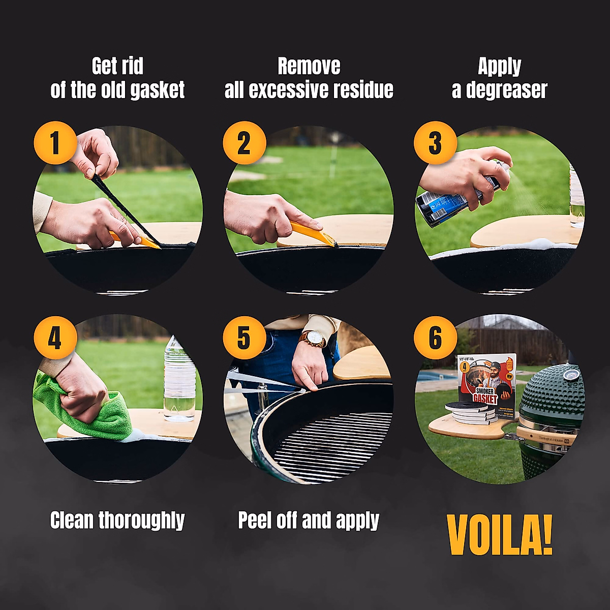 Smoker Chef XXL 40 FT Grill Gasket for Smokers - Black 1/2’’ x 1/8’’ Hi Temp Seal Smoker Gasket – 4-Pack x 10 FT Self Stick Black Nomex Fire Tape BBQ Lid – Bbq Grill Smoker Accessories Gifts for Men