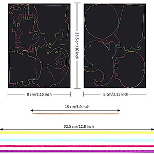 Blulu 48 Pieces Halloween Scratch Paper Rainbow Witch Pumpkin Scratch Crafts Kit Halloween Hanging Ornaments Art with Wooden Stick and Rope for Party Decoration DIY Supplies