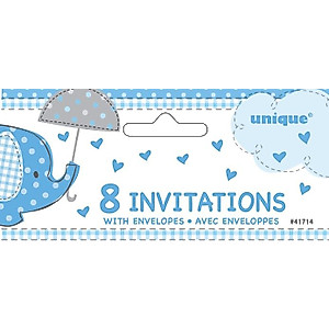 Unique Baby Shower Elephant Party Invitations, 5.5” x 4”, Blue