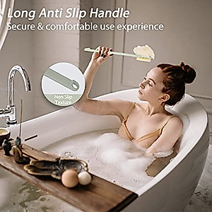 IMAVO Shower Body Brush,Dual-Sided Bath Brush with Bristles and Loofah,Long Handle Back Scrubber for Shower,Anti Slip Back Washer for Skin Exfoliating,Suitable for Wet or Dry Brushing(Green)