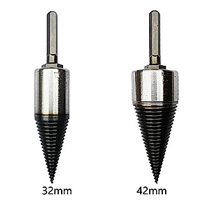 32/42mm Wood Splitting Drill Bit, Black Carbon Steel Hex Shank Screw Splitting Cone Twist Firewood Drill Bit, for Family, Outdoor, Camping, Farm (42mm)