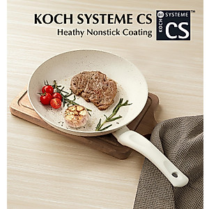 KOCH SYSTEME CS Nonstick Frying Pan 8 Inch White, Omelette Pan with Stay-cool Bakelite Handle, Toxin-Free Marble Coating Aluminum Pan for Healthy Cooking, All Stoves Compatible, Easy to Clean