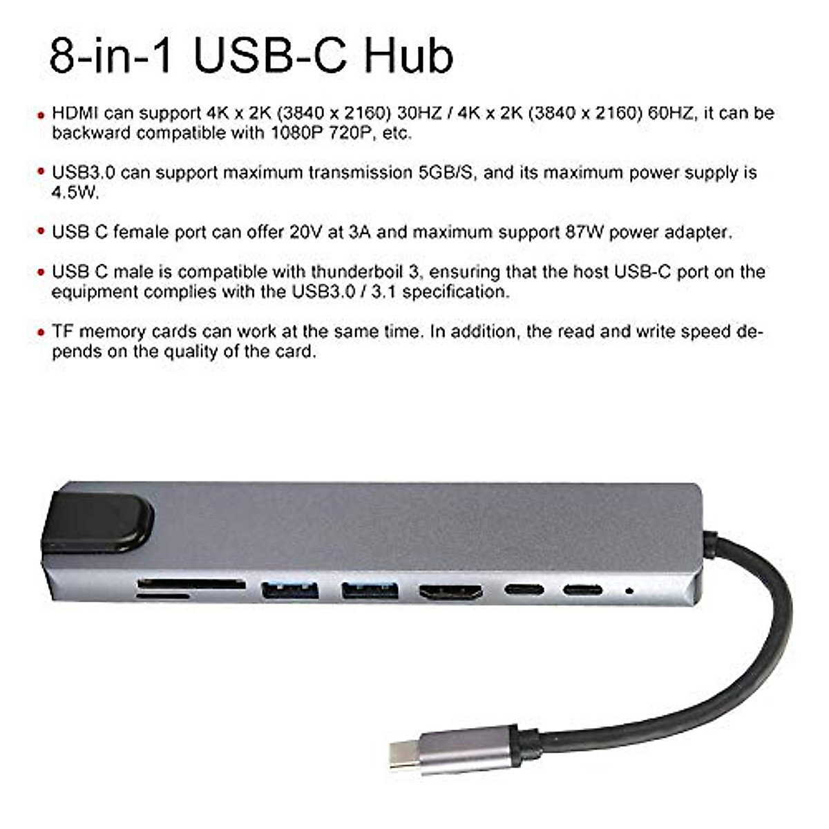 USB C Hub, 8-in-1 USB C Adapter with 4K, USB-C to Type-C USB 3.0 Hub RJ45 Ethernet Mini SDTF OTG Adapter