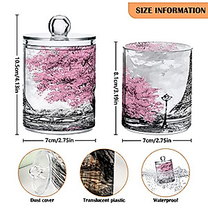 xigua 2 Pack Qtip Holder Dispenser Eiffel Tower Pink Tree 10 Oz Bathroom Organizer with Lids Storage Canister for Cotton Ball,Cotton Swab,Cotton Round Pads,Floss