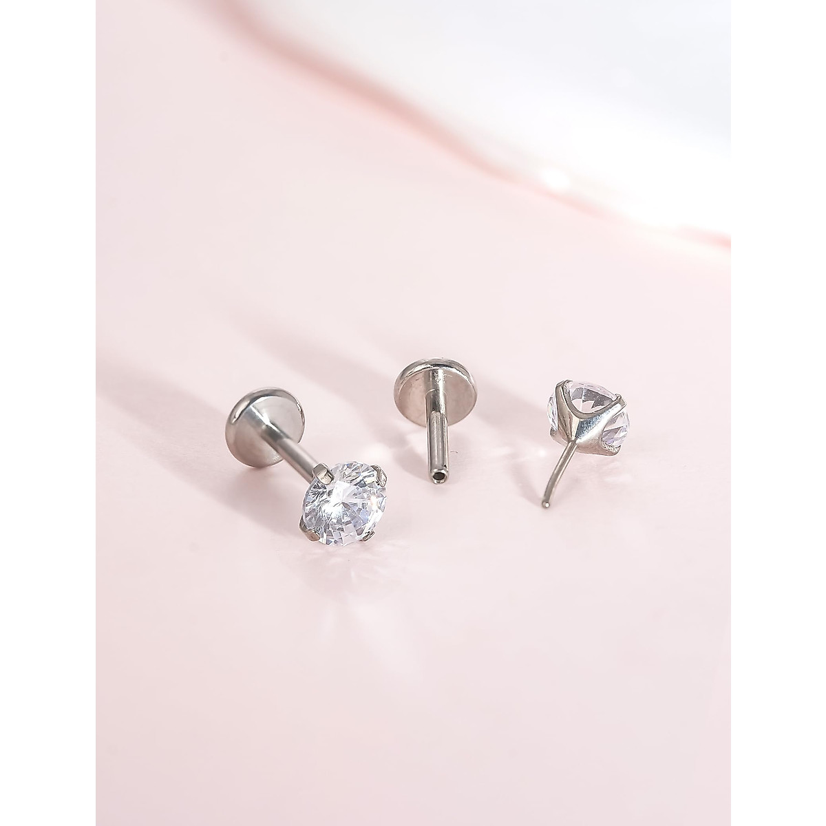 limerencia G23 Hypoallergenic 18g Flat Back Stud Earrings | F136 Implant Grade Titanium Press Fit Threadless Push Pop in Cartilage Helix Labret Lip Monroe Tragus Piercing Studs (4mm White CZ Silver)