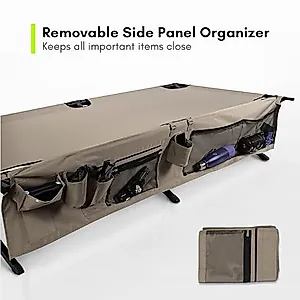 Extremus New Komfort Camp Cot, Folding Camping Cot, Guest Bed, 300 lbs Capacity, Steel Frame, Strong 300D Polyester Surface, includes Side Storage Organizer, Carry Bag