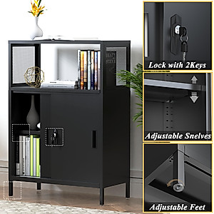 Hak Modern Metal Storage Cabinet Mobile Sliding Door with Lock | Adjustable Shelves | Multifunctional Storage Solutions for Dining Room, Kitchen, Living Room, Hallway