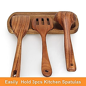 10" Long Acacia Spoon Rest Wooden Cooking Spoon Holder for Stove Top Kitchen Spatula Spoon Rest Best Wood Spoon Rest for Kitchen Counte Coffee Spoon Rest Utensil Rest