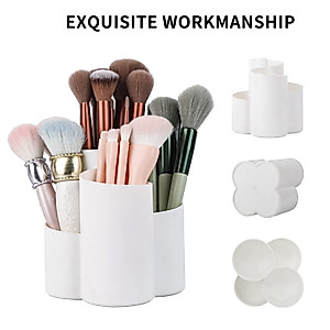 Yesesion Plastic Makeup Brush Holder for Desk, Round Cosmetics Brushes Organizer with 4 Compartment, Storage Cup for Lipsticks, Hair Accessories, Beauty Tool in Vanity, Bathroom, Dresser ( White )