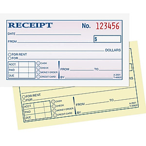 1InTheOffice Money and Rent Receipt, 2-3/4 x 5-3/8 Inches, 2-Parts, Carbonless, White/Canary, 50 Sets per Book (4 Books)