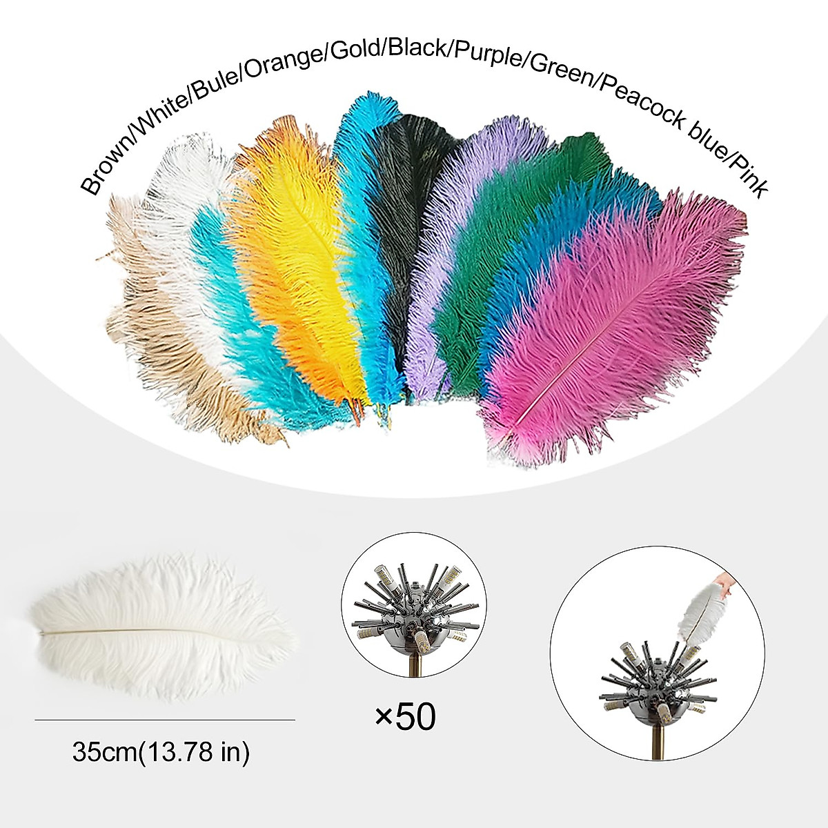 VORDERRY Natural Ostrich Feather Floor Lamp,Gold and Green Atmosphere Feather Lamp, Eye Protection Reading Lamp, Bedroom, Living Room Corner Decoration Lamp (Green)