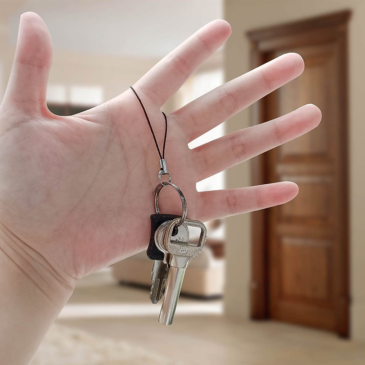 100 Pieces Lanyard Phone Ring Strap for Cellphone Mobile Lariat Lanyard Cell Phone Split Ring Strap Charm Cords with Silver Tone Split Ring for Mobile USB Flash Drive MP3 Keychain Keyring DIY (Black)