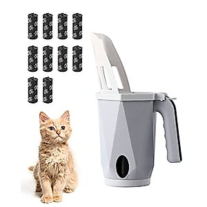 Hooyeatlin 3-in-1 Cat Litter Scoop with Holdor - Small Portable Integrated Cat Litter Scooper with 150 Refill Bags Kitty Litter Scoop Shovel for 1~2 Cats or Kitten (Gray)