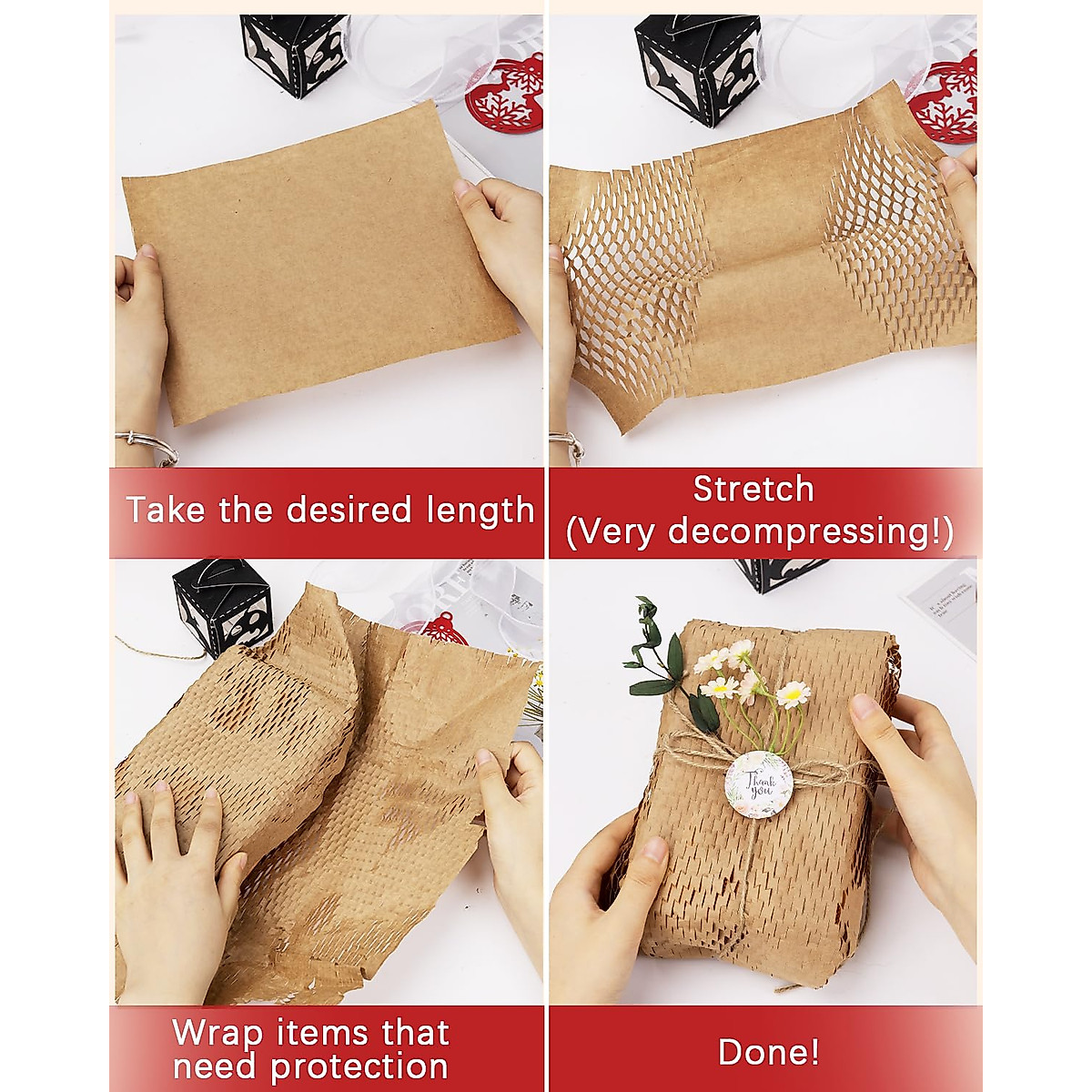 Honeycomb Packing Paper Wrap 15” x 158’, Brown Recycled Moving Supplies Eco-Friendly Bubble Paper Packing Wrapping for Fragile Items, Glassware, Ceramics, Electronics and Decorations Packaged Bouquet