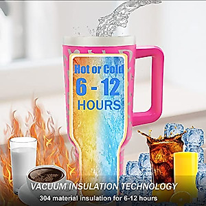 40 oz Tumbler with Handle and Straw with lid Leopard Stainless Steel Thermos Mug Coffee Cup Outdoor Sports Travel Sippy Mug Gift 1st (rose red)