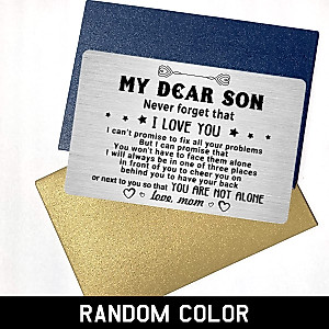 Son Motivation Wallet Insert Card Gifts from Mom, My Dear Son Engraved Metal Wallet Card Love Note Message Inspirational Birthday Graduation Gift