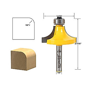 YONICO 13166q 1/2-Inch Radius Round Over Edge Forming Router Bit 1/4-Inch Shank