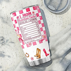 JENOIS Cool Moms Nutrition Facts, Tumbler 20 Oz With Lid And Straw, Mom Simply Checkered Simple Handle Stainless Women Water Funny Mama Day Steel Hot, Cool Moms Club Gifts